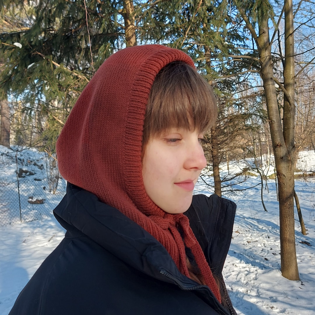Brown Knit Hood Helmet Women Warm Terracotta Snood Hat - Etsy