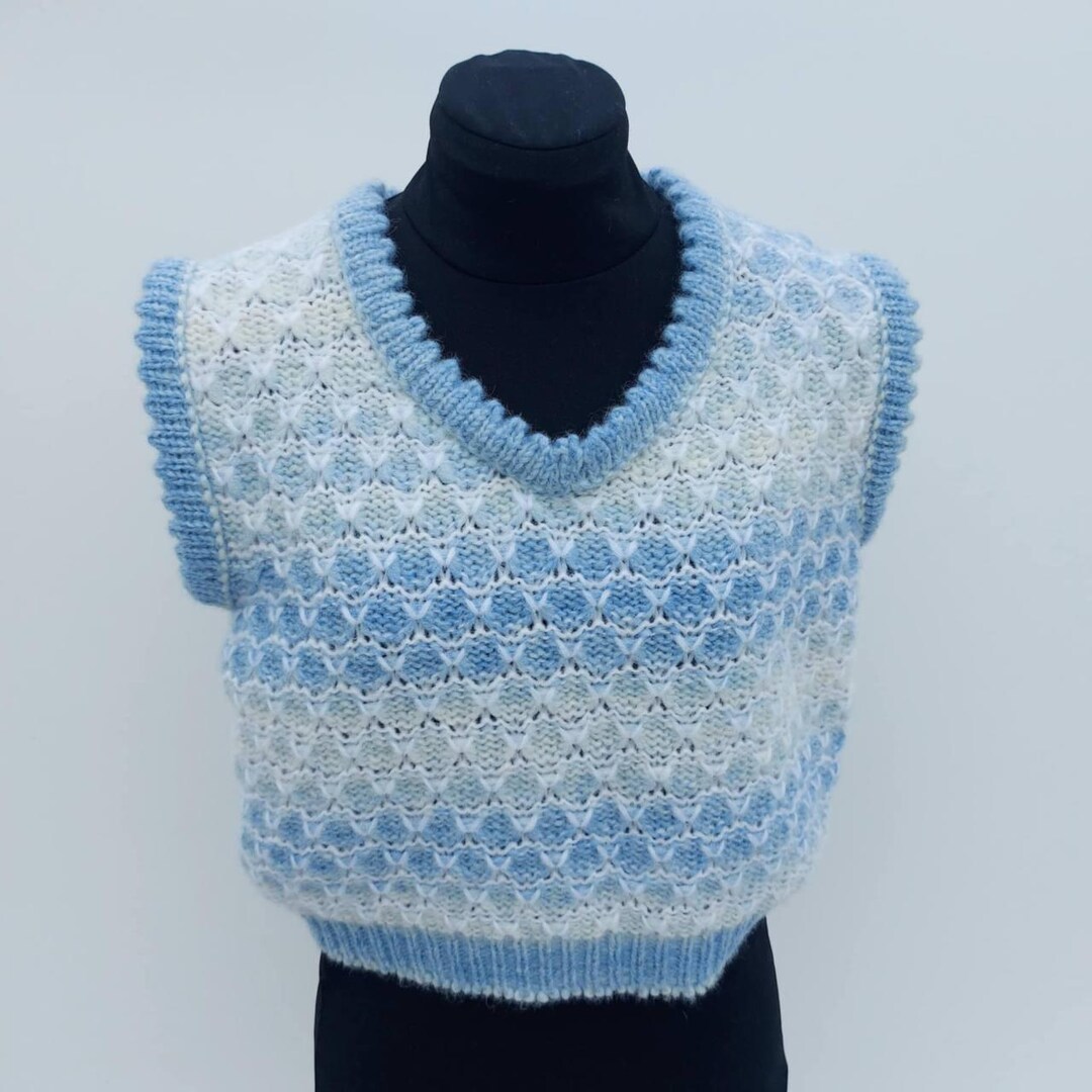 Blue Knit Vest Women Crochet Alpaca Sleevelles Vest Blue Sleeveles ...
