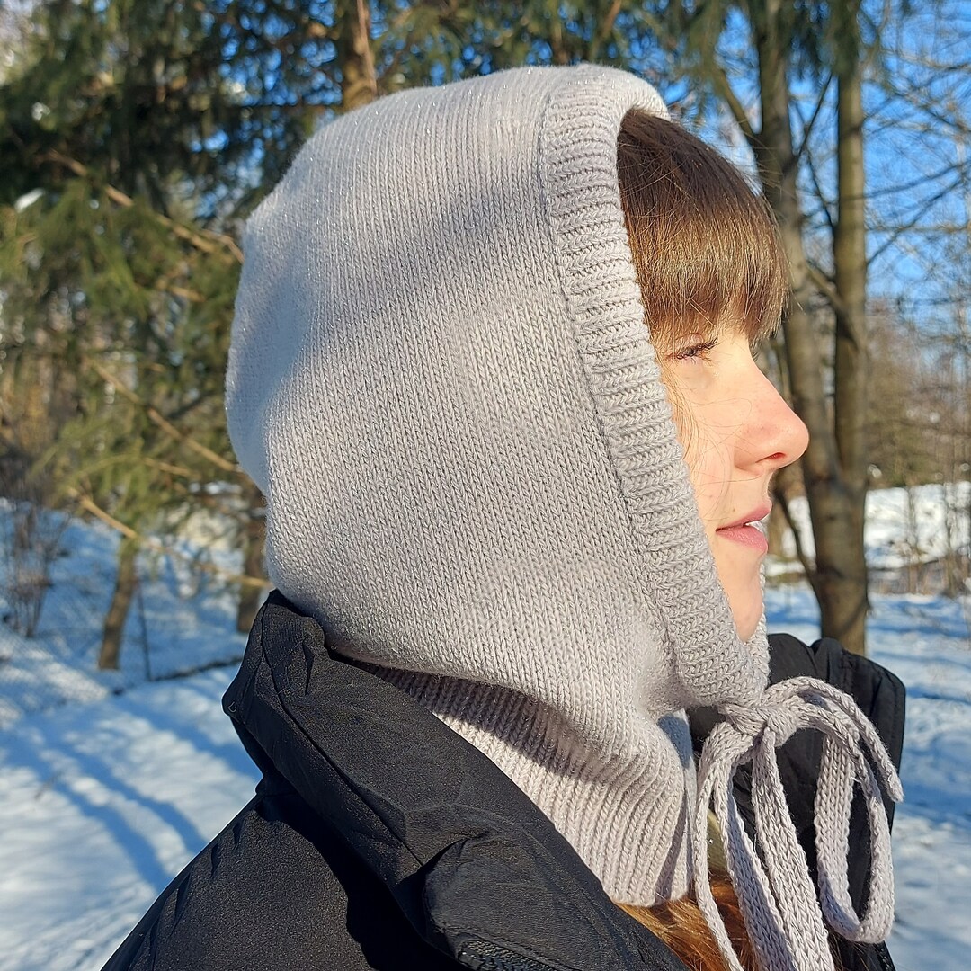 Lilac Merino Wool Knit Snood: Warm Winter Hood, Head Scarf - Etsy