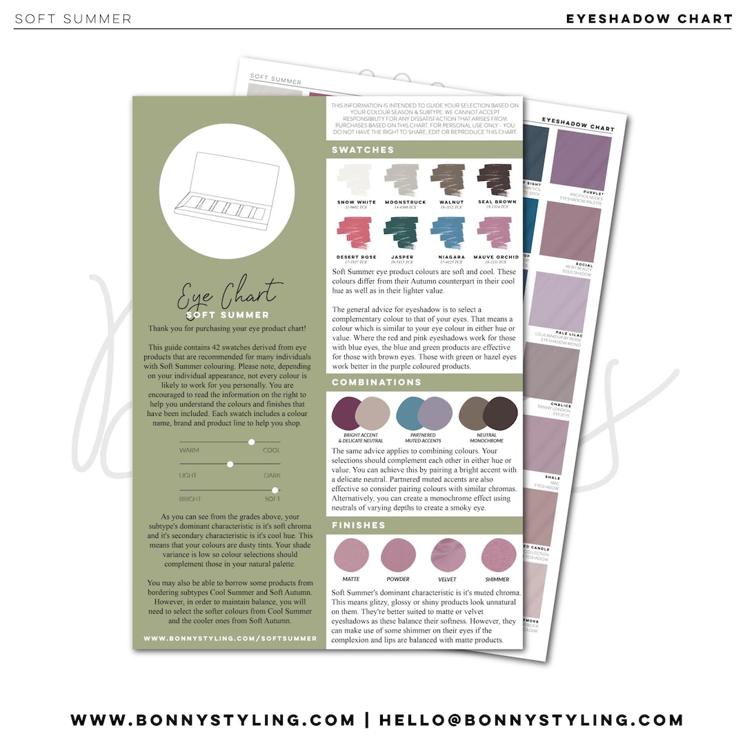 Soft Summer - Eye Product Chart [seasonal Color Analysis] - Etsy