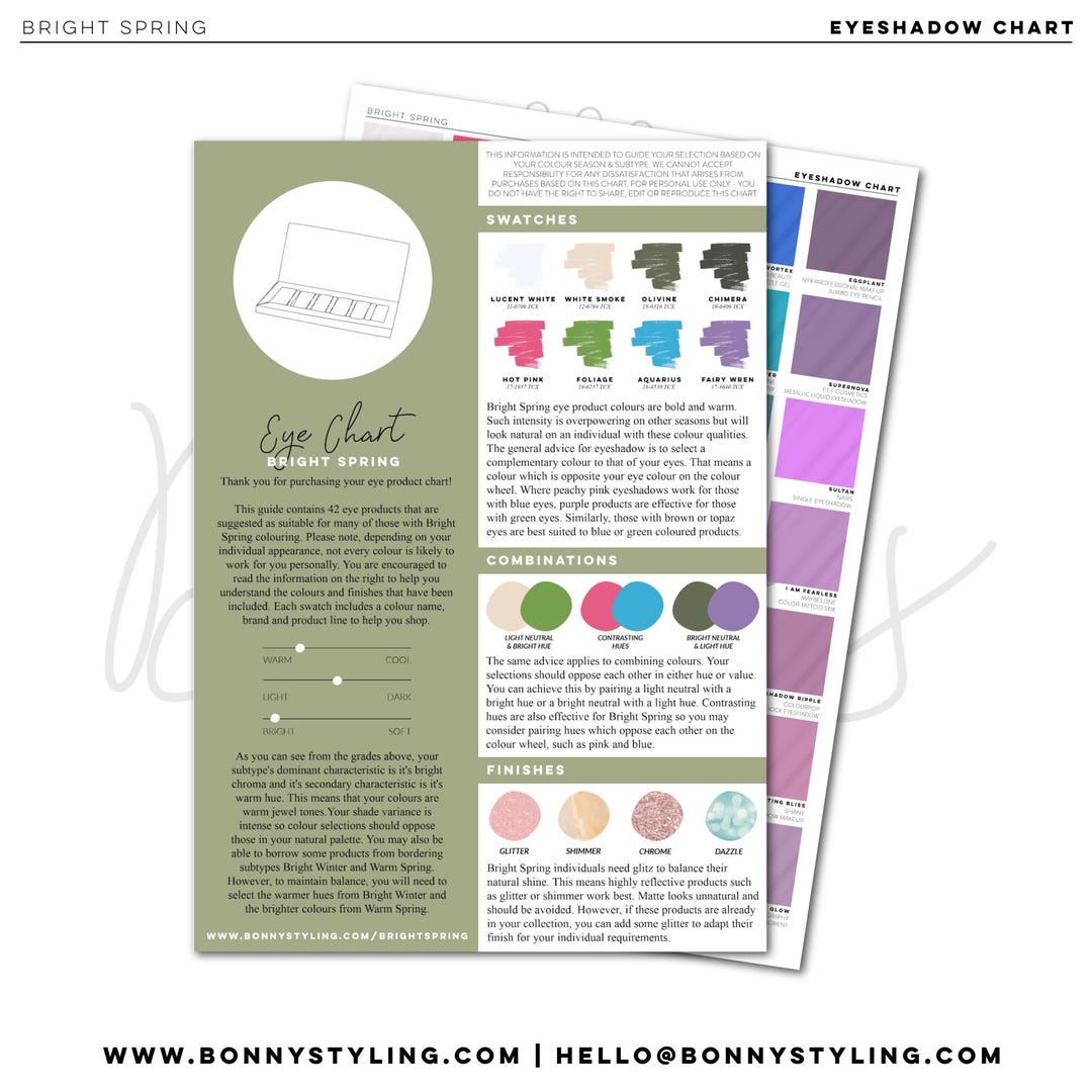 Bright Spring - Eye Product Chart [seasonal Color Analysis] - Etsy