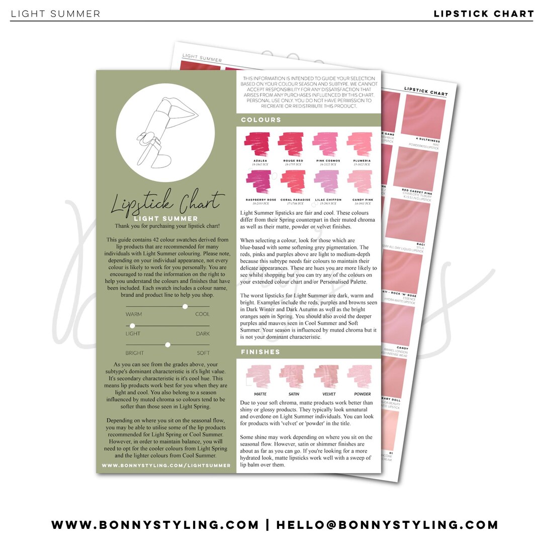 Light Summer - Lip Product Chart [seasonal Color Analysis] - Etsy
