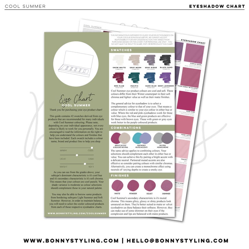 Cool Summer - Eye Product Chart [seasonal Color Analysis] - Etsy