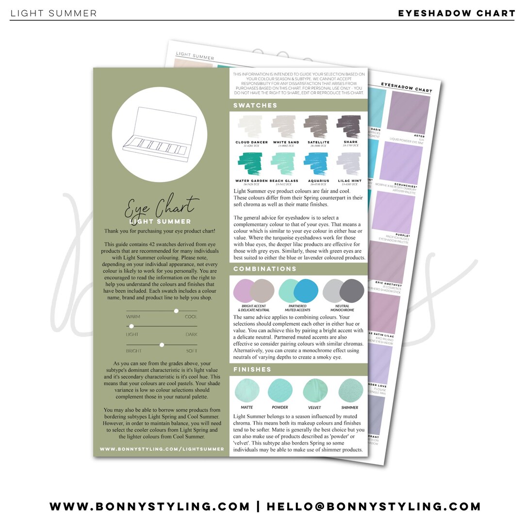 Light Summer - Eye Product Chart [seasonal Color Analysis] - Etsy