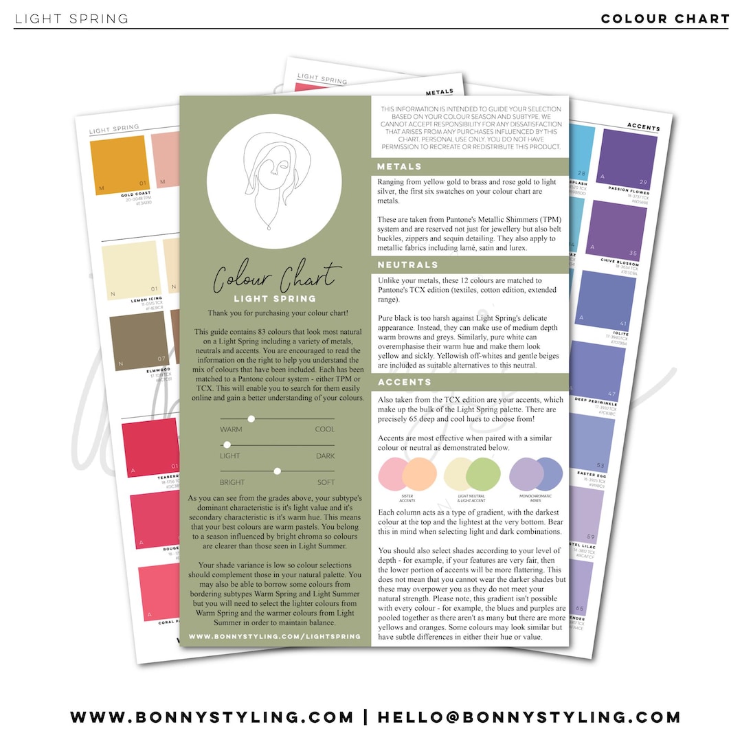 Light Spring Colour Chart seasonal Color Analysis - Etsy