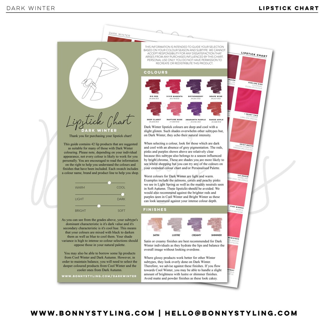 Dark Winter - Lipstick Chart [seasonal Color Analysis] - Etsy
