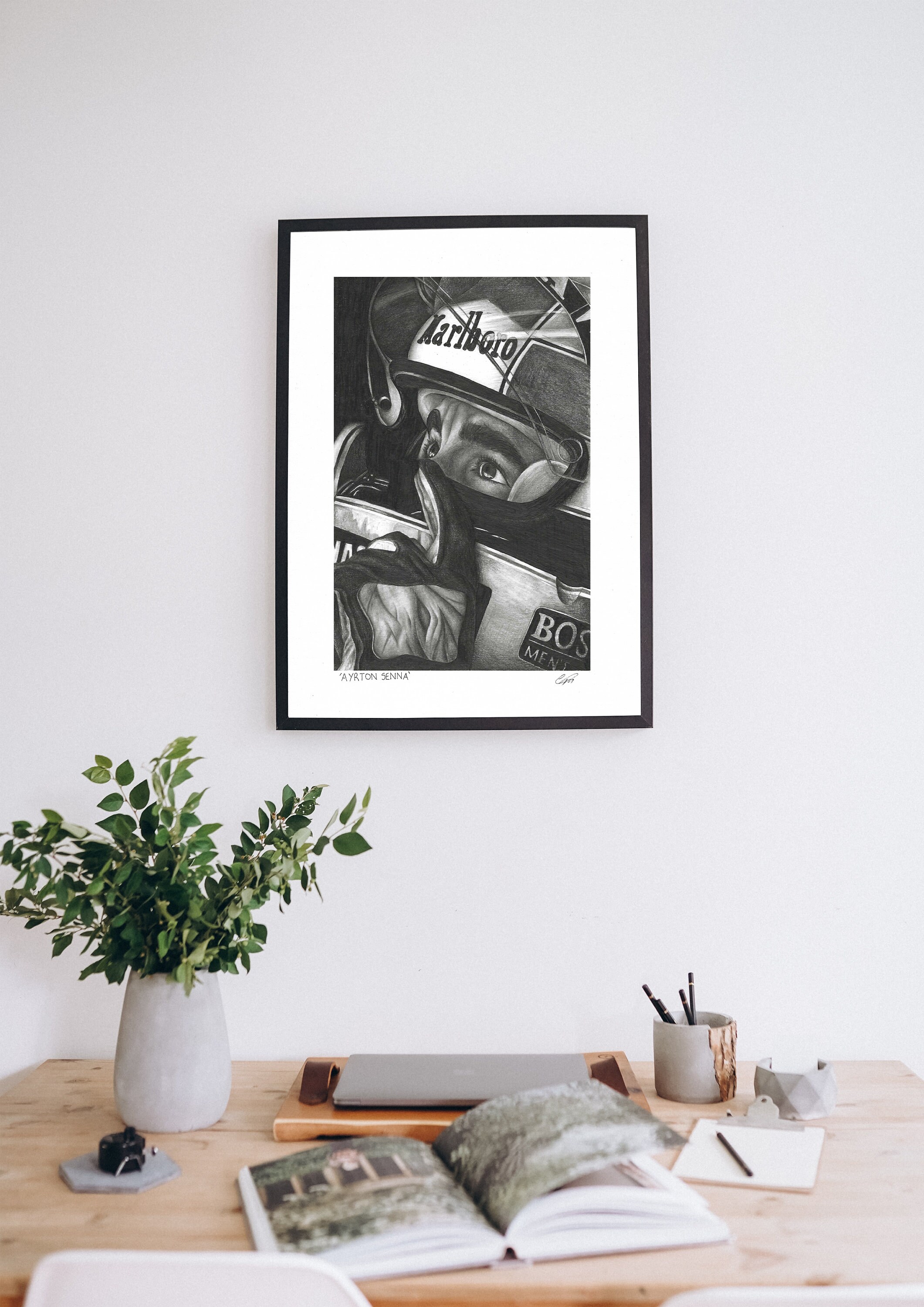 F1 Artwork - Ayrton Senna Graphite Pencil - Framed Print - FREE UK ...