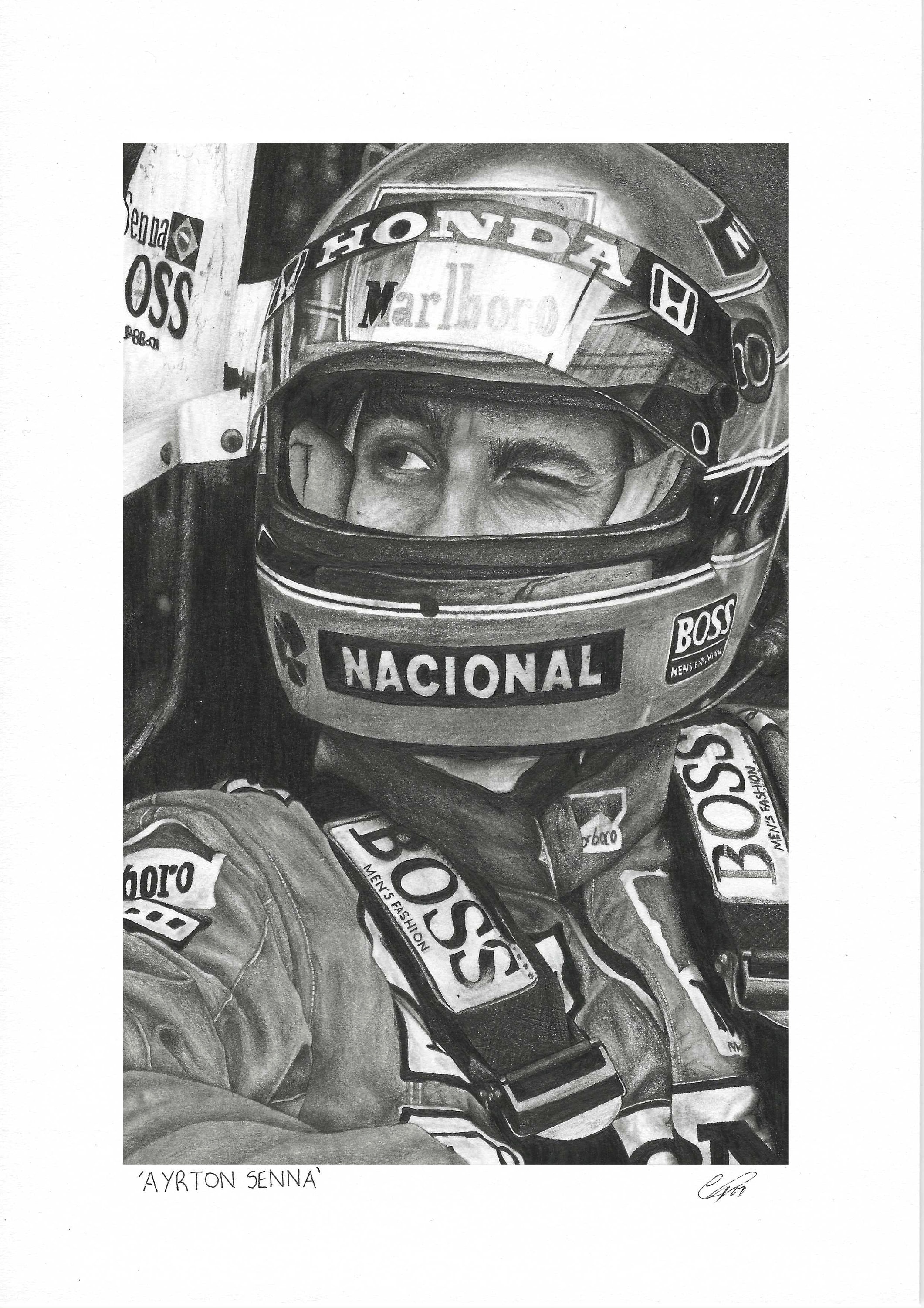 F1 Artwork - Ayrton Senna Graphite Pencil - Framed Print - FREE UK ...