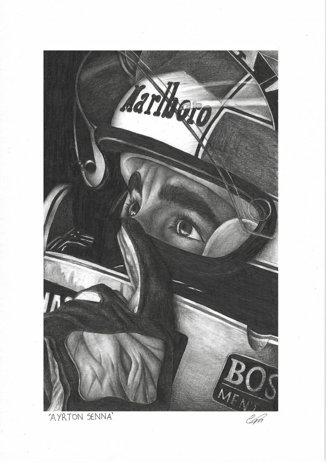 F1 Artwork - Ayrton Senna Graphite Pencil - Framed Print - FREE UK ...