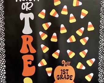 Trick or Treat Bulletin Board Kit Halloween Classroom Decor Candy Corn ...