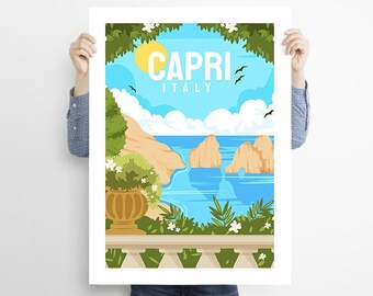 Capri Vintage Travel Mario Puppo Italy Print Poster - Etsy