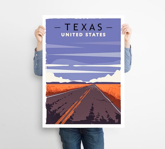 TEXAS Travel Poster TEXAS Print | Etsy