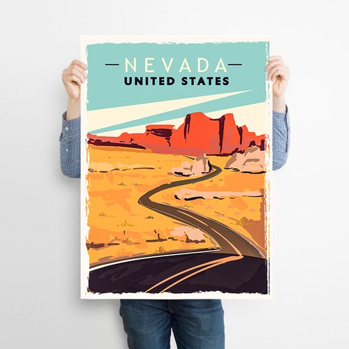 Nevada Art Nevada Retro Travel Poster Vintage Southwest - Etsy
