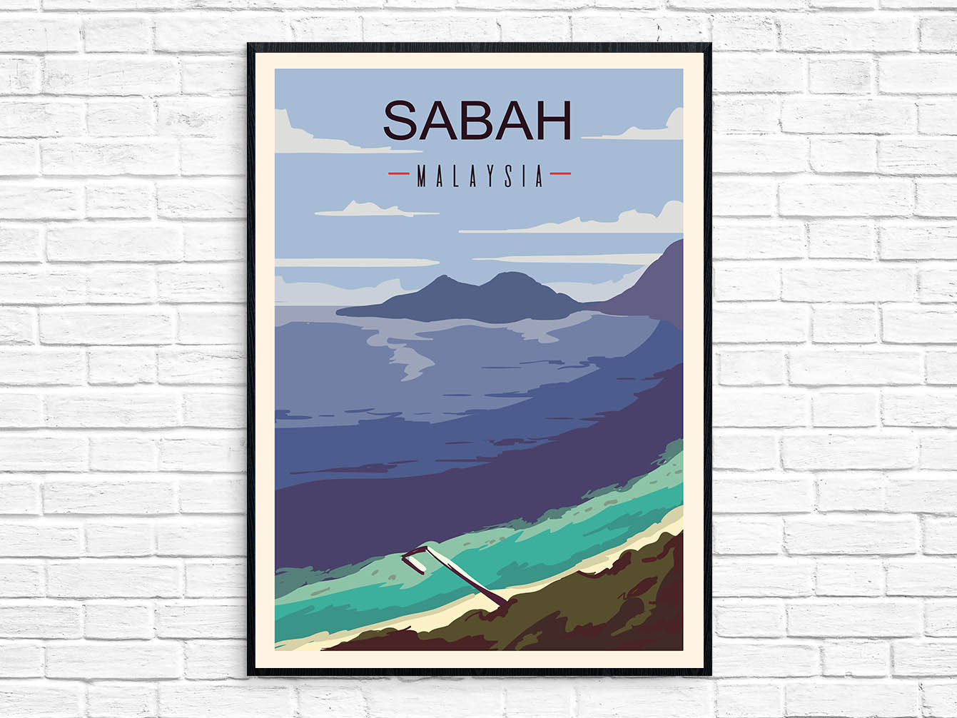 SABAH , Malaysia , Minimalist Artwork Vintage Travel Print Poster ...
