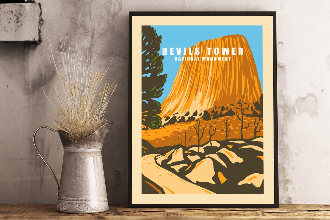 Digital Prints Devils Tower Print Wyoming Wall Art National Monument ...