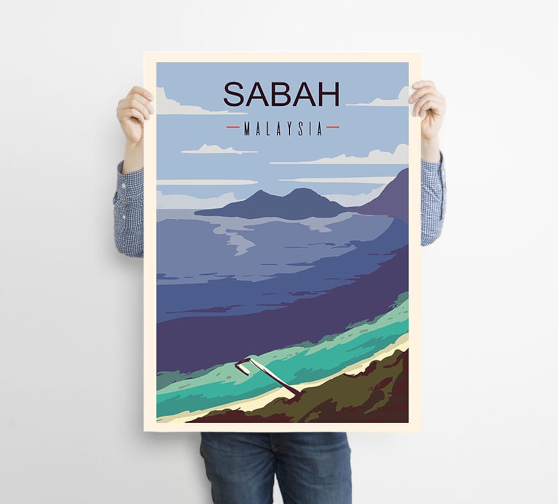 SABAH , Malaysia , Minimalist Artwork Vintage Travel Print Poster ...