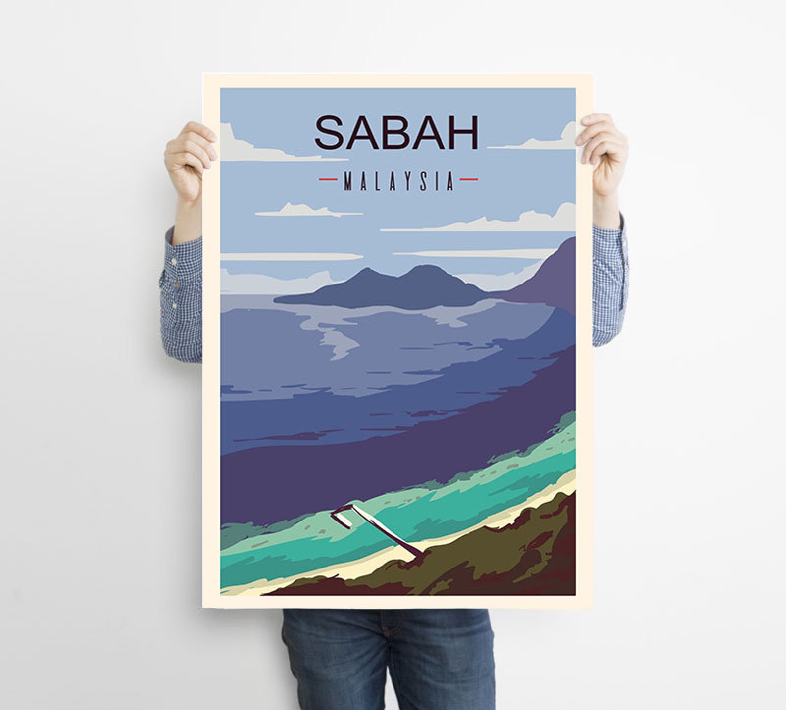 SABAH , Malaysia , Minimalist Artwork Vintage Travel Print Poster ...