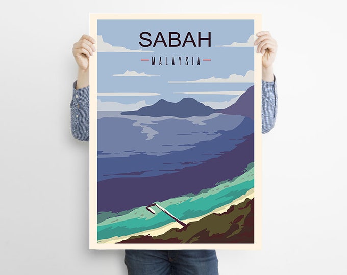 SABAH , Malaysia , Minimalist Artwork Vintage Travel Print Poster ...
