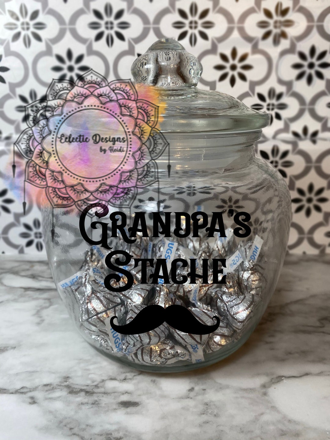 Grandpa's Stache Mustache Candy Jar Grandad Dad Papa Pop Gramps ...