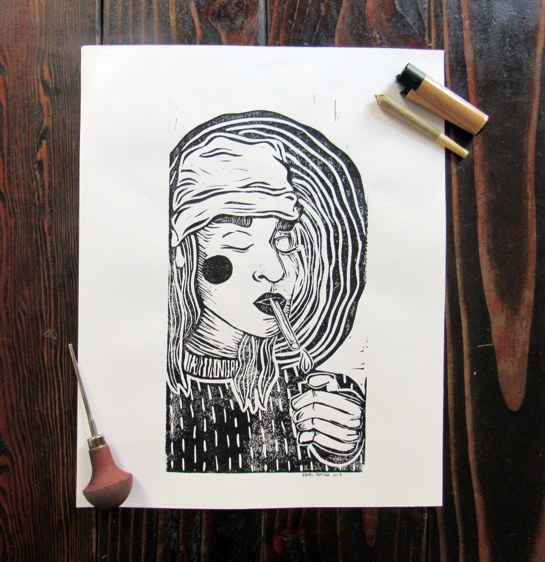 Smoking Linocut Print - Etsy