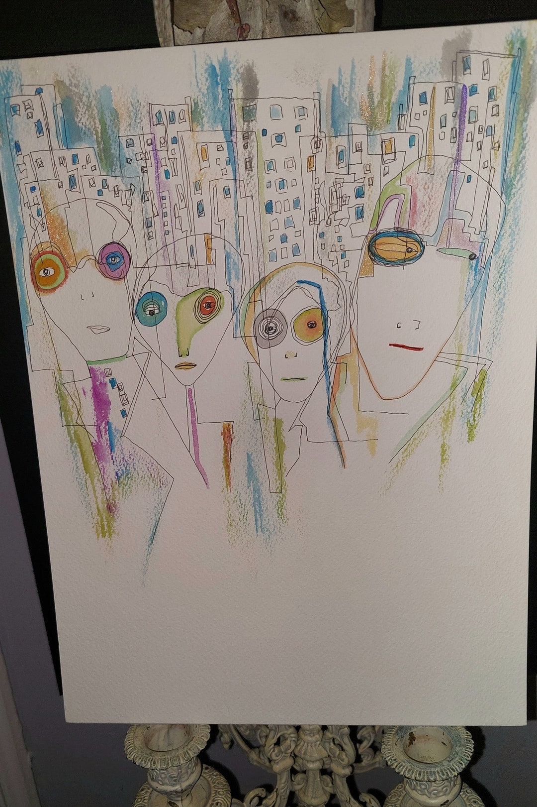 Original Watercolor City Scape Wall Hanging Line ART Wall Decor ...