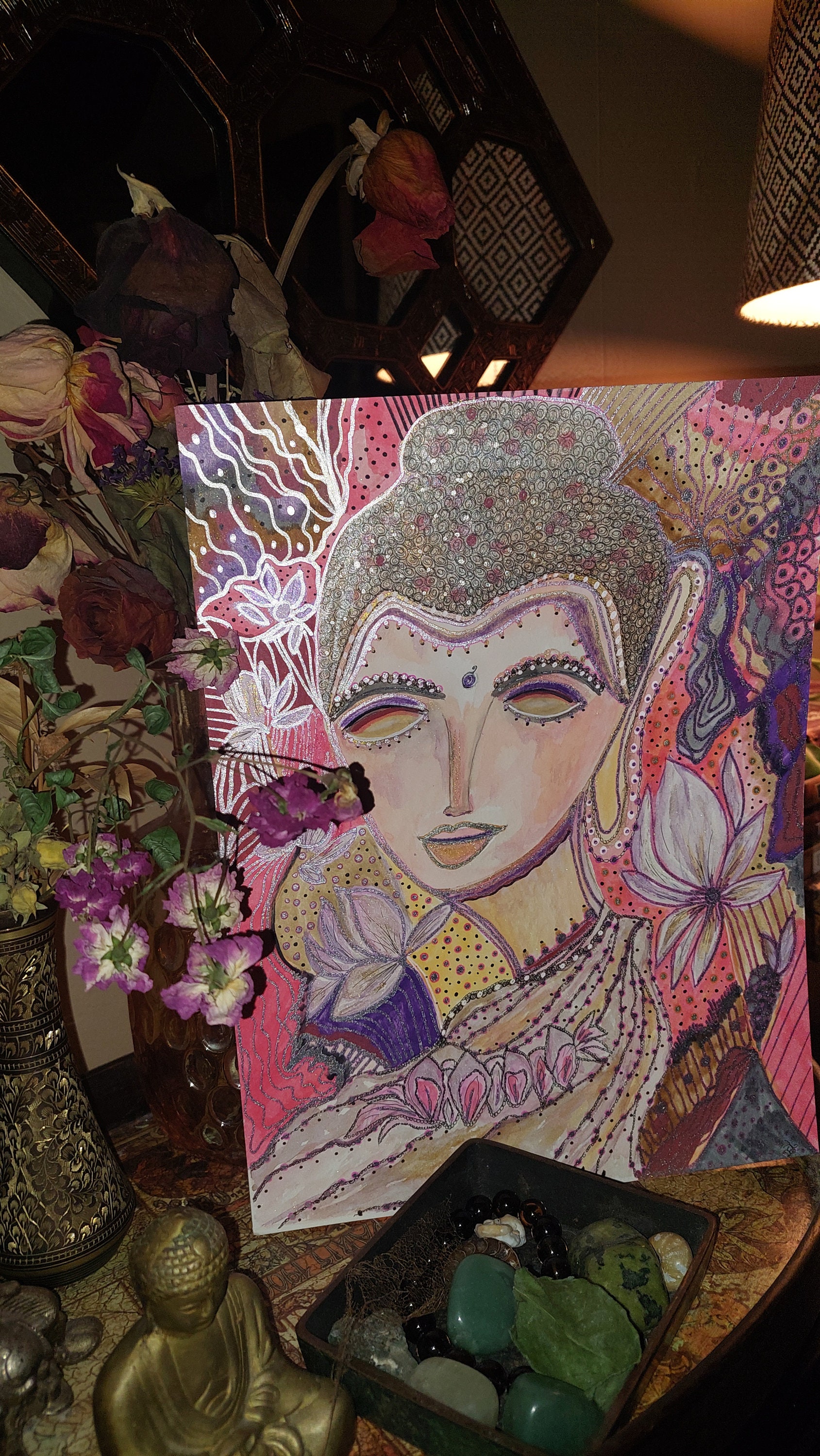 ZEN ART ORIGINAL Mixed Media Watercolor Buddha Wall Decor Calming ...