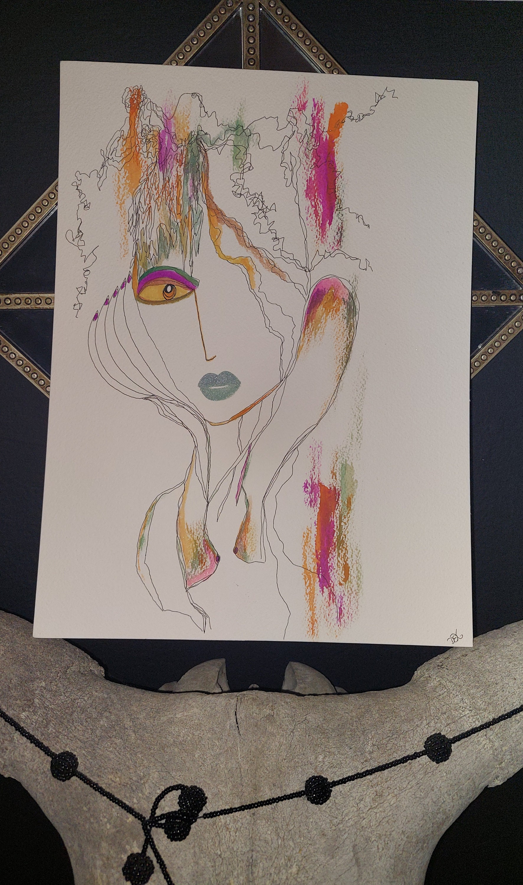 Watercolor Line Art Painting Girl Nude Wall Décor Figurative Portrait ...