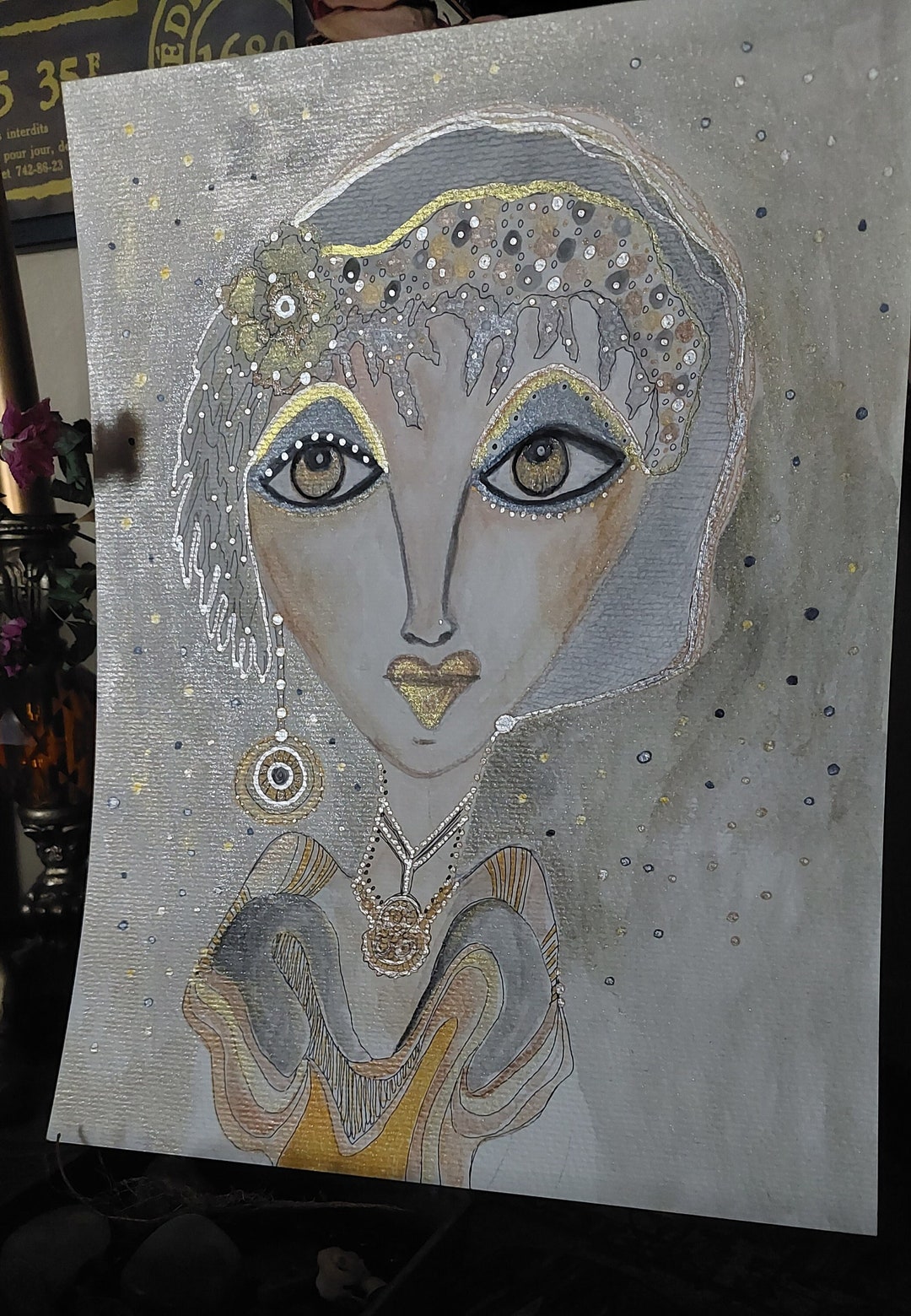 Cutecore Sparkly Girl Art/silver Gold Face Portrait/girly Aesthetic ...