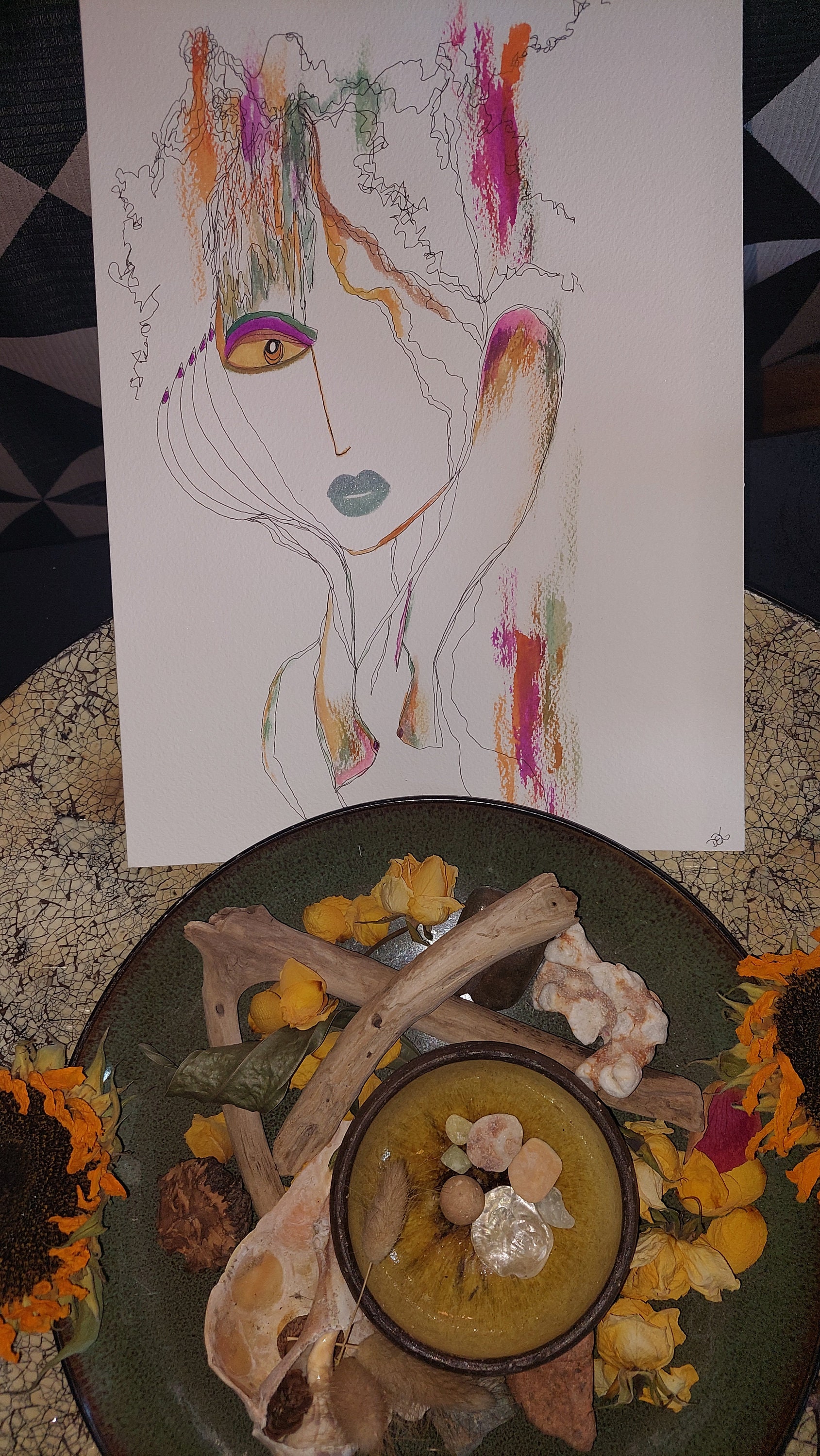 Watercolor Line Art Painting Girl Nude Wall Décor Figurative Portrait ...