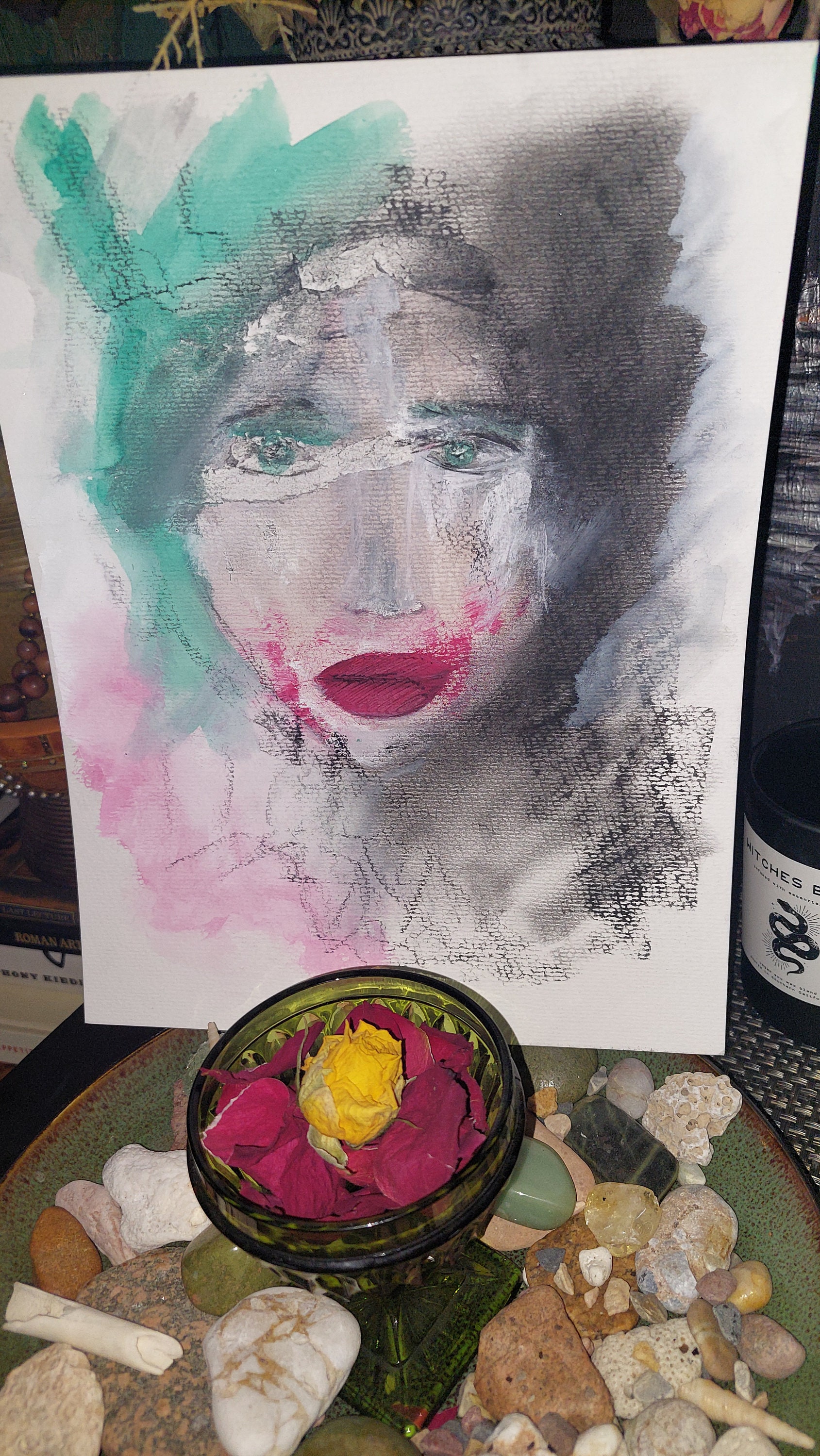 Figurative Original Portrait Charcoal Mixed Media Wall ART Watercolor ...