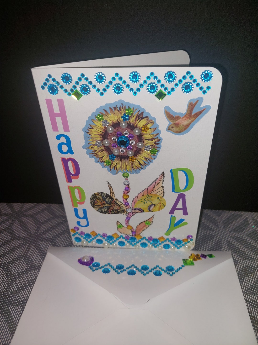 Floral Note Card Handmade Birthday Card Keepsake Paper Gift Embellished ...