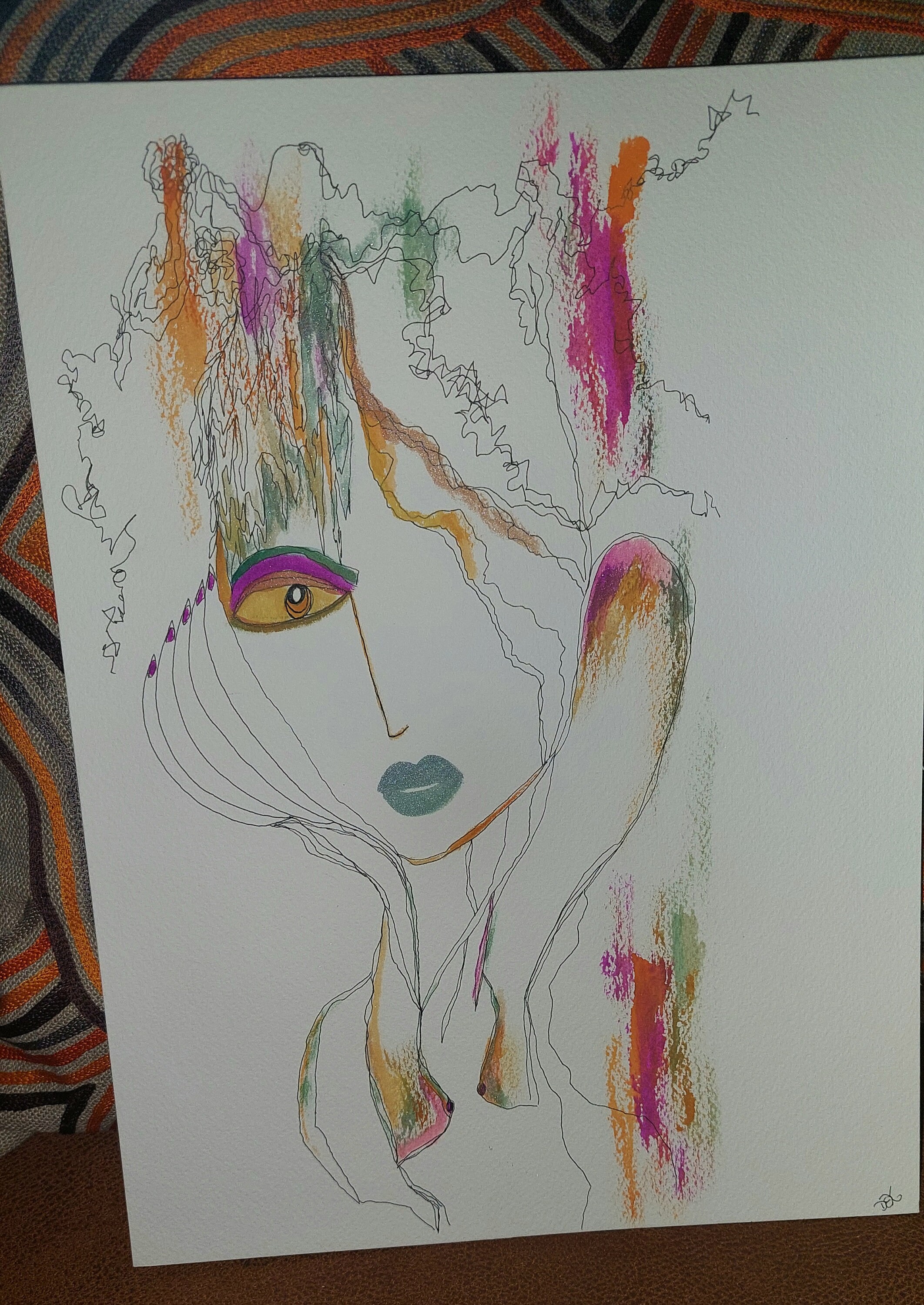 Watercolor Line Art Painting Girl Nude Wall Décor Figurative Portrait ...