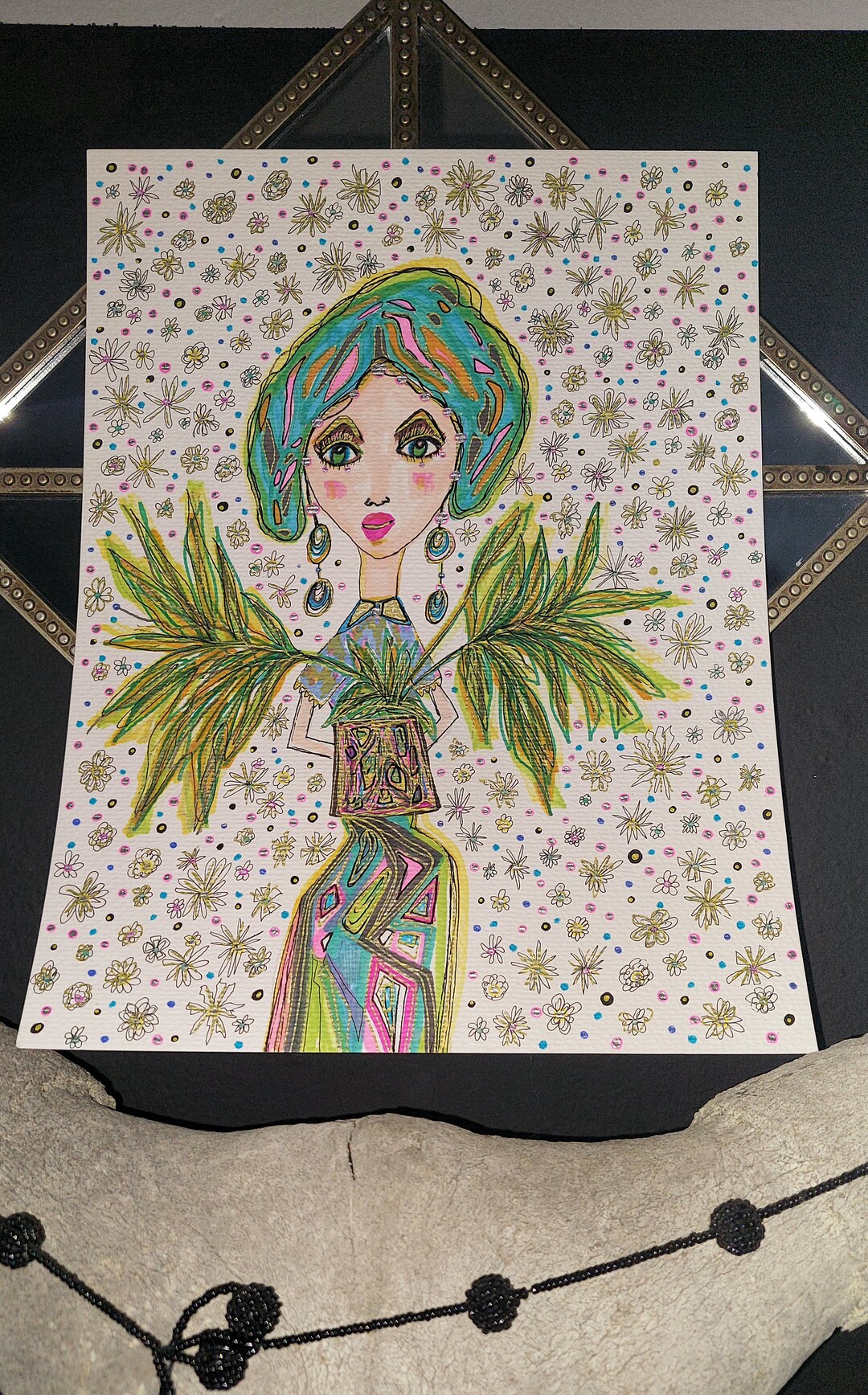 Cute Flower Artwork/ Cutecore Original Illustration/ Stylish Girl W ...