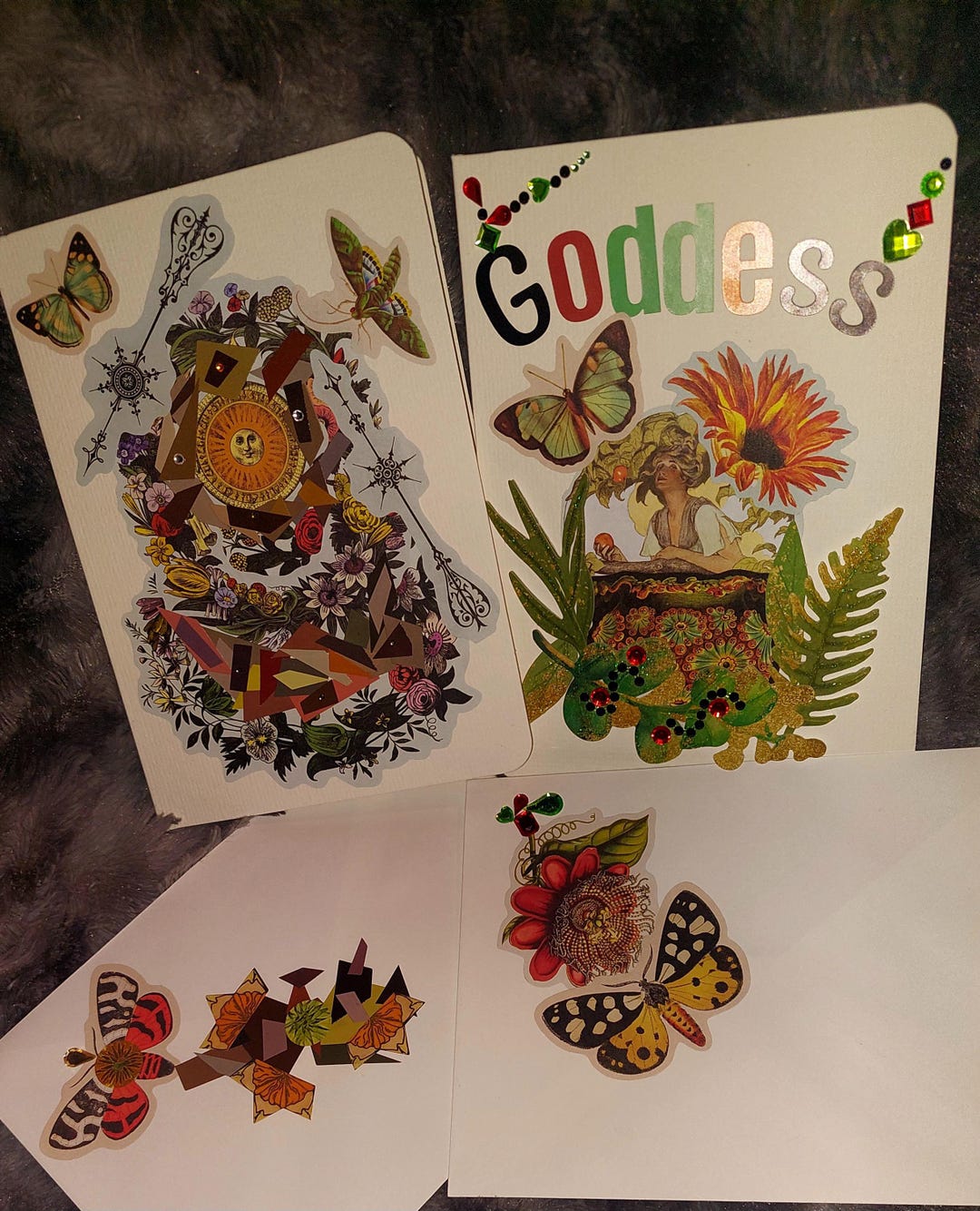 Boho Chic Greeting Card Set: Handmade Collage Keepsake With Gemstones ...