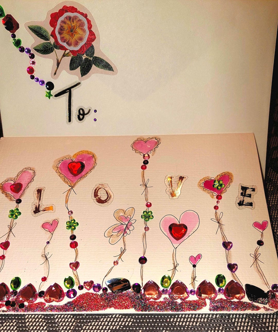Hand-painted Floral Birthday or Wedding Card: Bejeweled Keepsake With ...