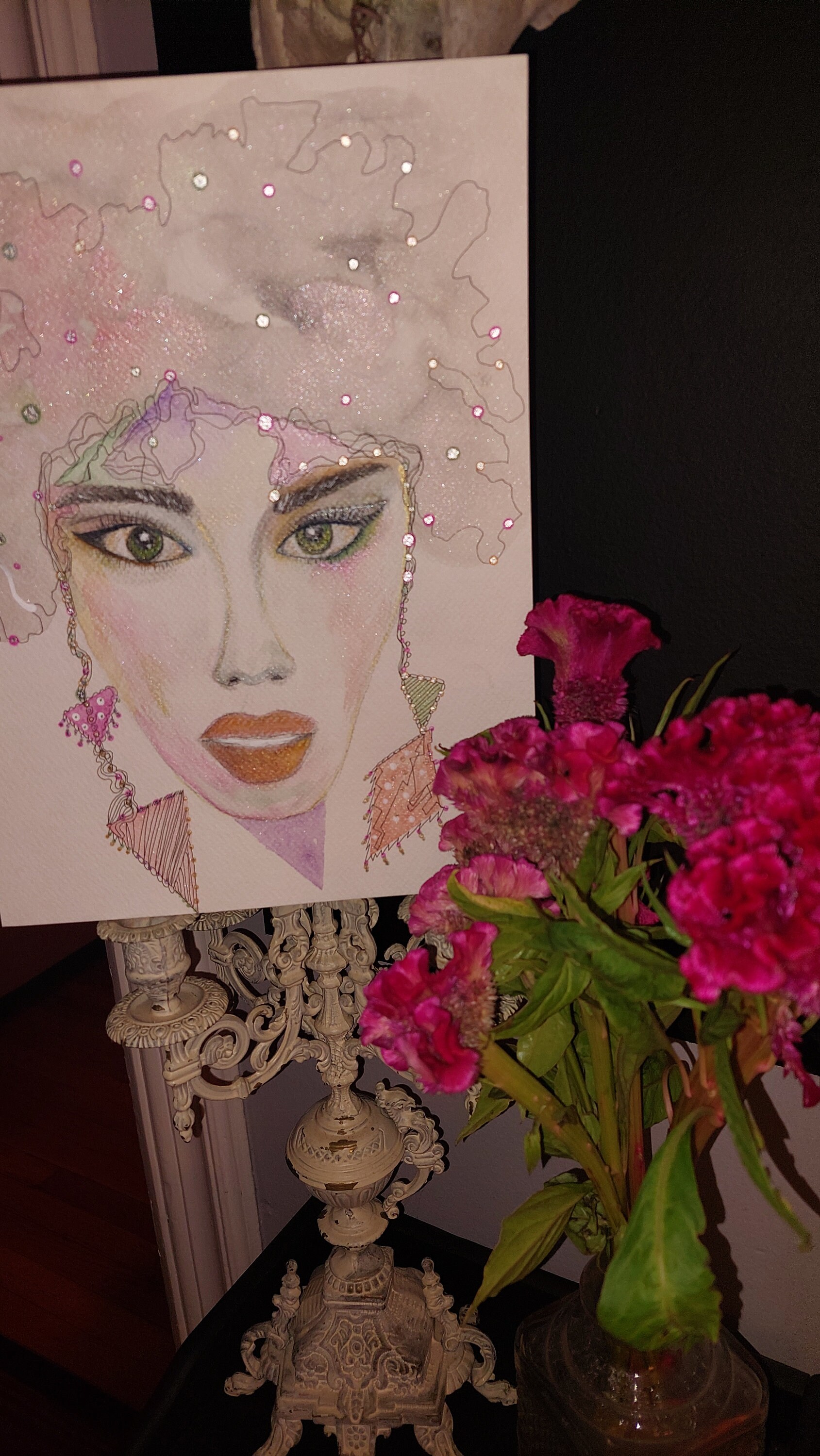 Fierce Goddess ART Original Watercolor Big Eyed Diva With Earrings Wall ...