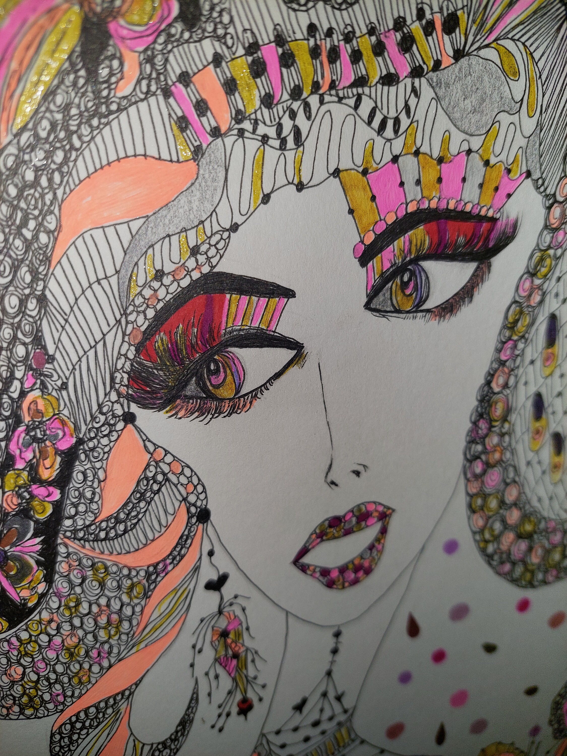 Boho Original Art Floral Hippy Wall Decor Girl With Flowers Wall ...