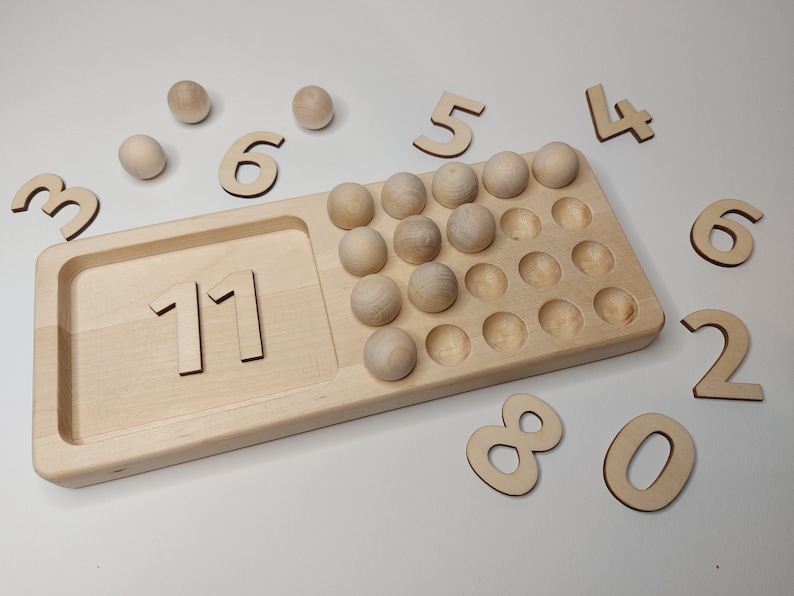 Toys Wooden Counting Tray Montessori Wooden Math Tray Math and Counting ...