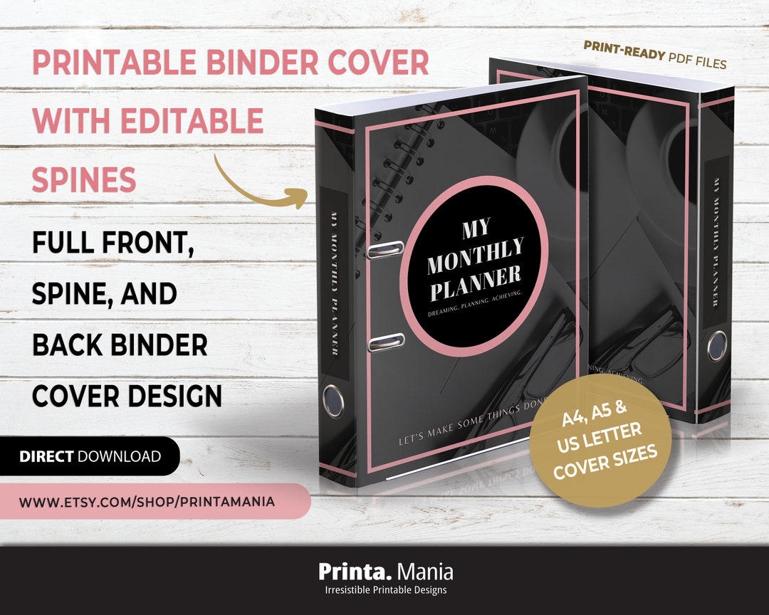 Monthly Binder Printable | Monthly Planner Cover | 3 Sizes, 5 Editable ...