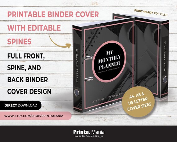 Monthly Binder Printable Monthly Planner Cover 3 Sizes 5 - Etsy