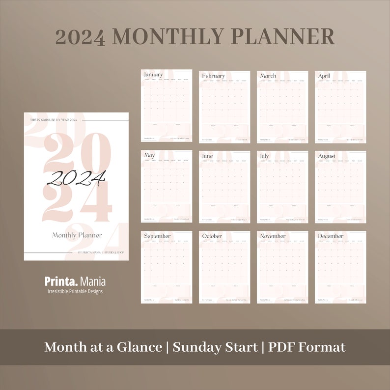 2024 Monthly Planner Printable 2024 Dated Calendar A4, A5, Letter ...