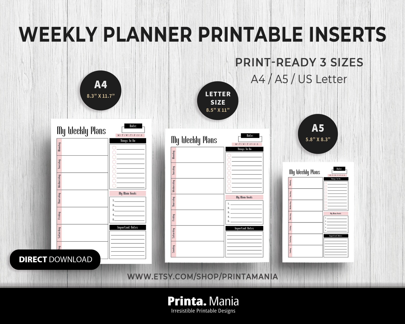 Weekly Planner Printable A4 A5 US Letter Business - Etsy