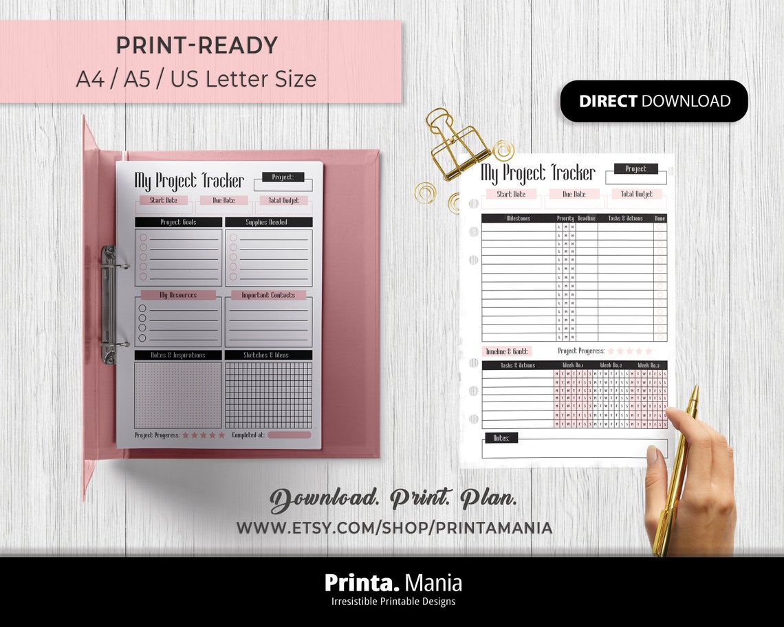 Project Planner Printable A4, A5, US Letter Project Tracker, Business ...