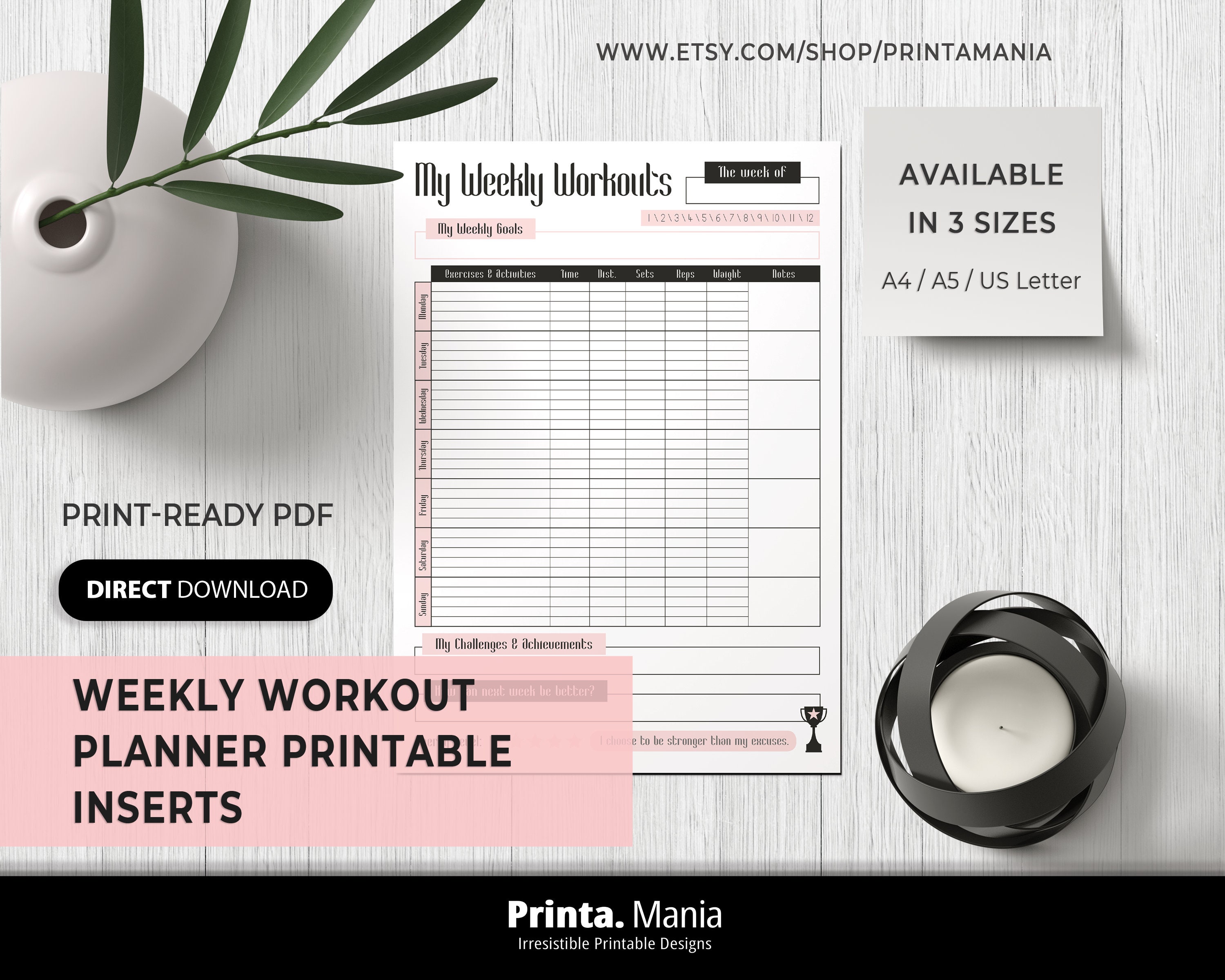 Workout Planner Printable A4, A5, US Letter Fitness Planner, Weekly ...