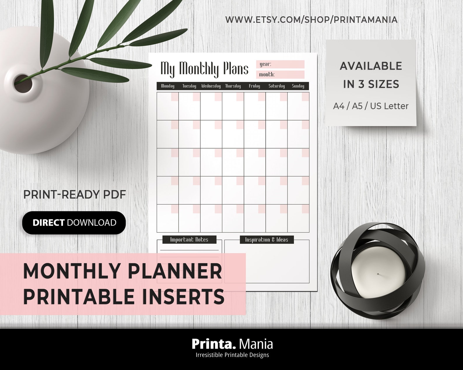 Monthly Planner Printable A4 A5 US Letter Business - Etsy