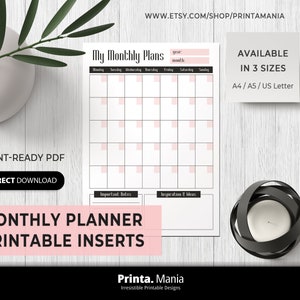 Monthly Planner Printable| A4, A5, US Letter | Business Planner ...