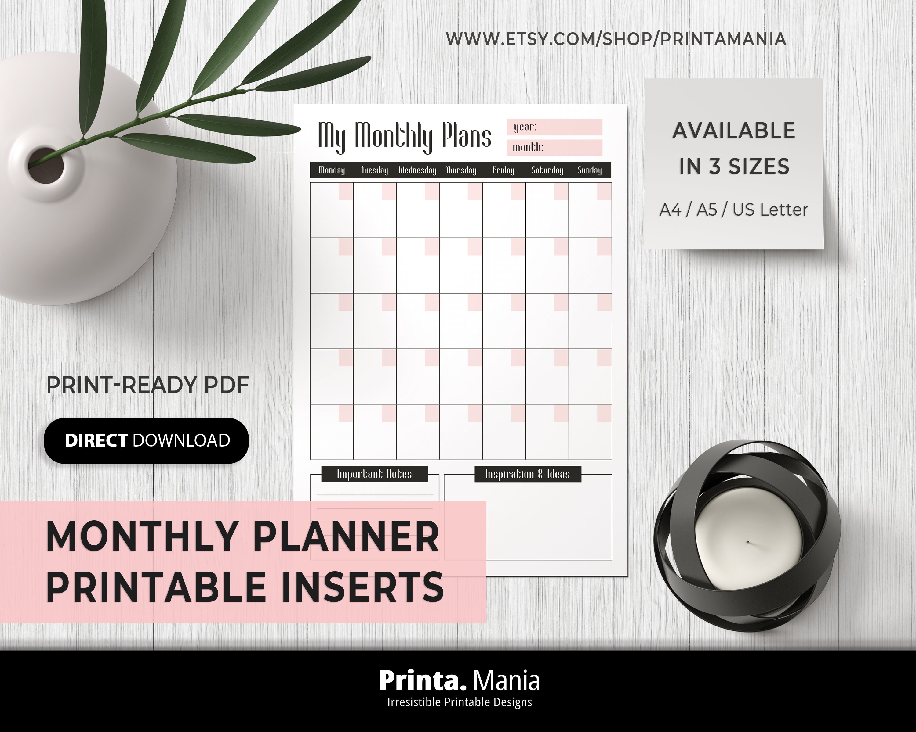 Monthly Planner Printable A4, A5, US Letter Business Planner, Organizer ...