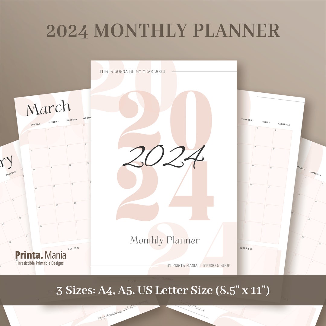 2024 Monthly Planner Printable 2024 Dated Calendar A4, A5, Letter ...