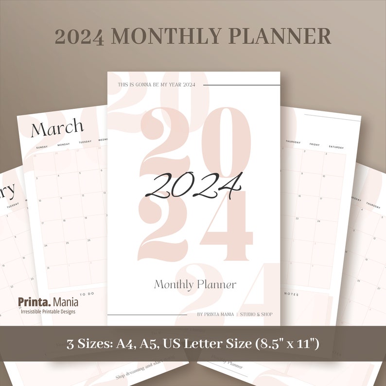 2024 Monthly Planner Printable 2024 Dated Calendar A4, A5, Letter ...