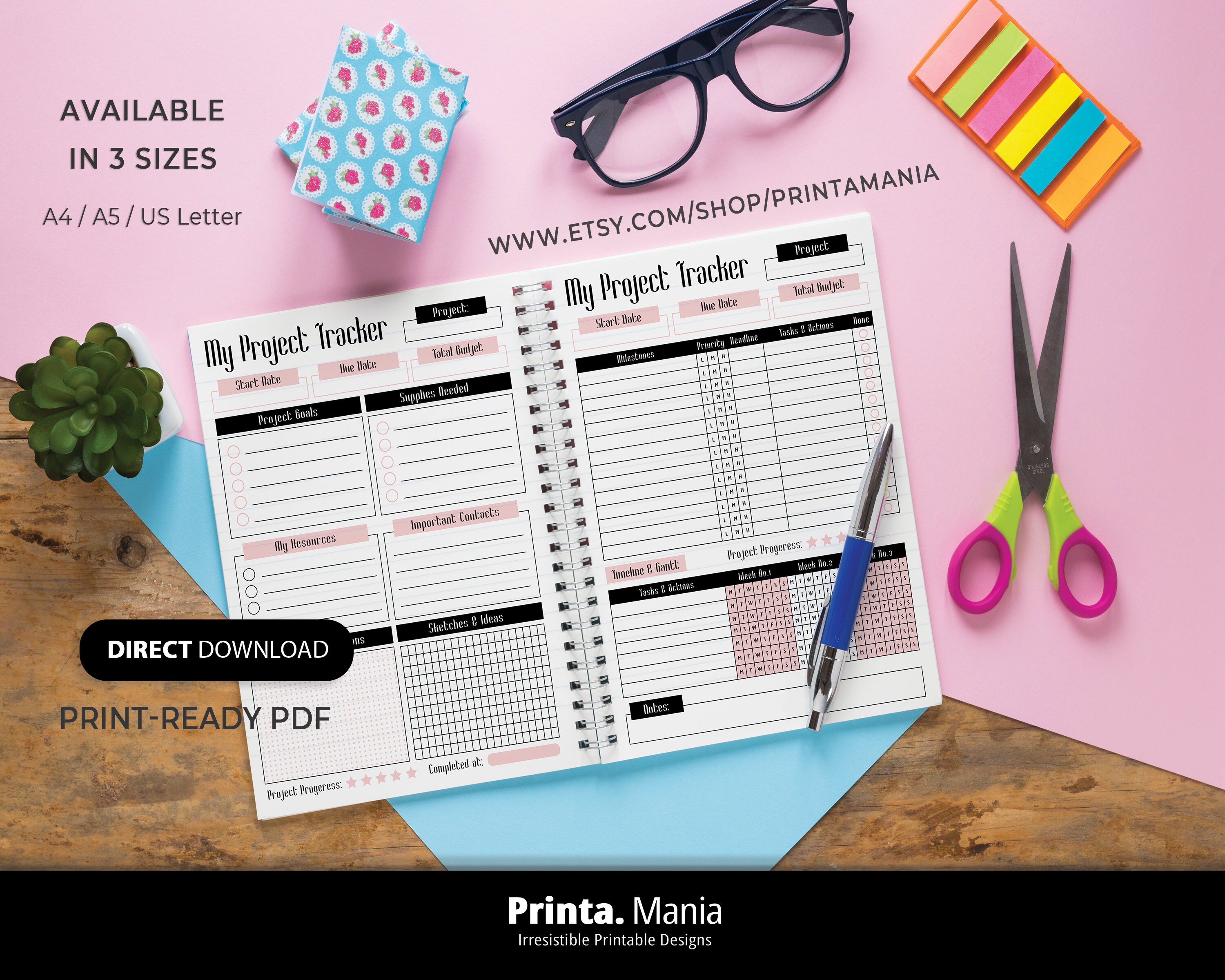 Project Planner Printable A4, A5, US Letter Project Tracker, Business ...